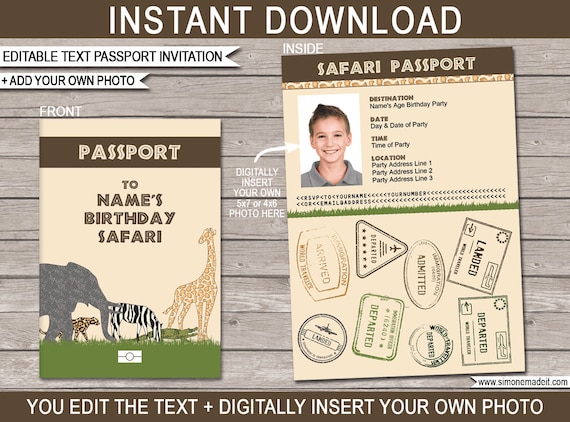 Safari Passport Invitations - Printable Photo Invite - Jungle Zoo ...