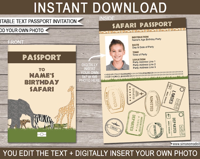 Safari Passport Invitation Announcement for Wedding, Birthday, Save the ...