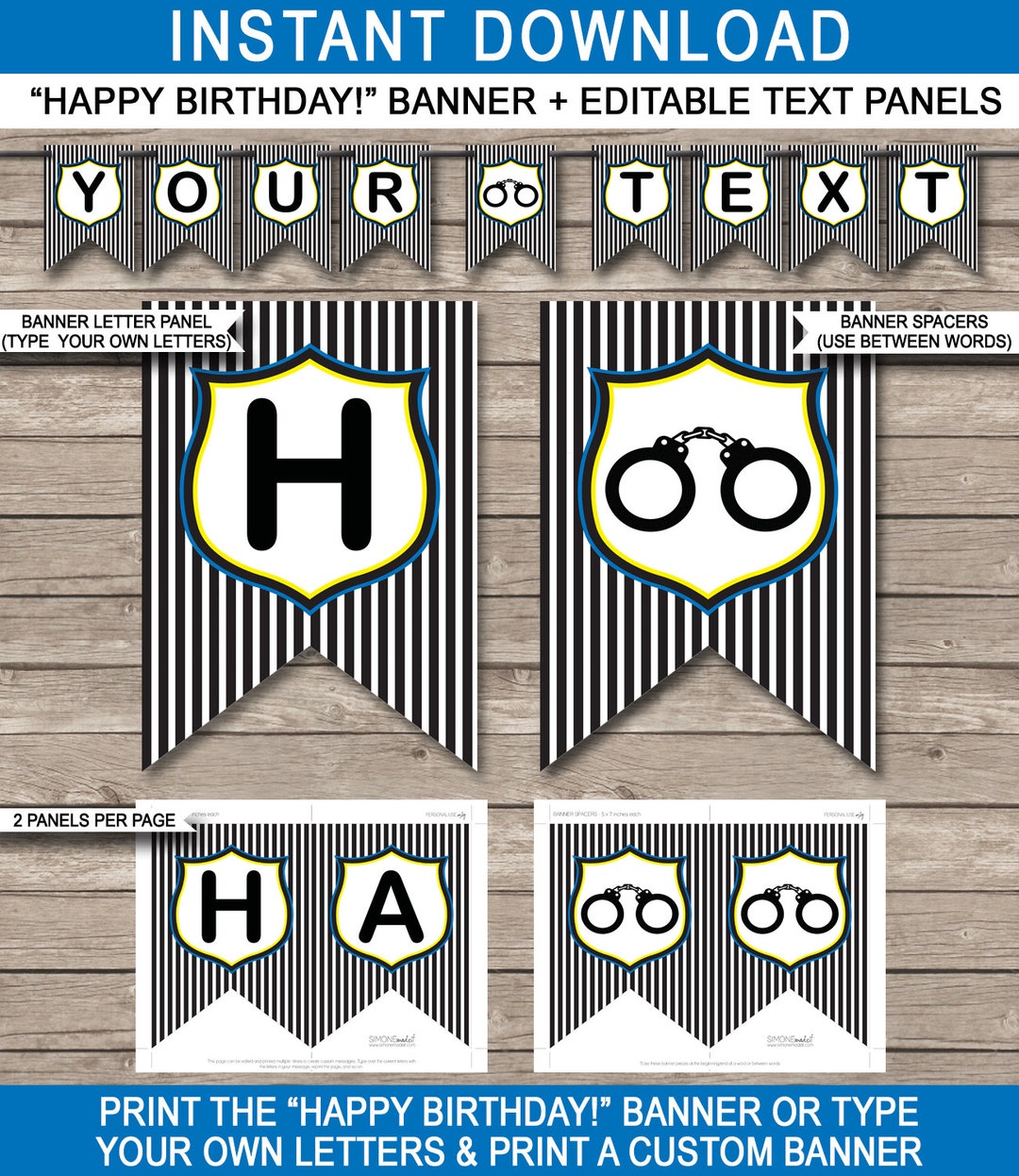 Police Party Banner Template - Printable Custom Birthday Party ...