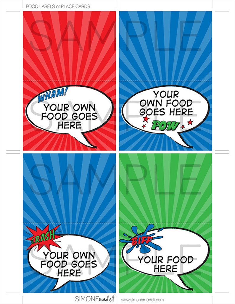 Superhero Food Labels: Editable Party Buffet Tags (instant Download) - Etsy