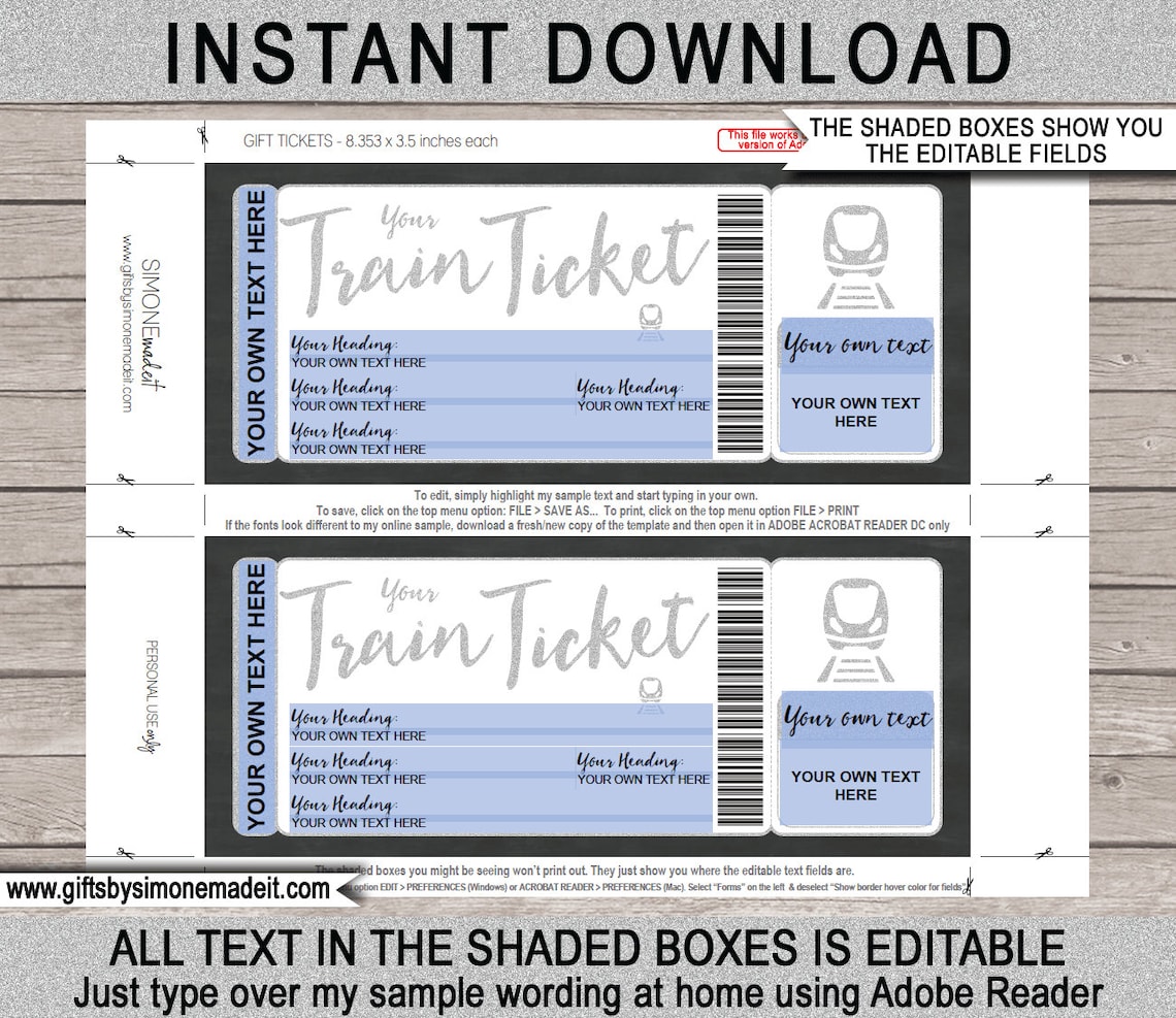 Printable Train Ticket Template Fake Boarding Pass Gift - Surprise ...