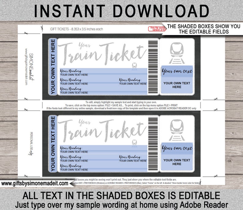 Printable Train Ticket Template: Surprise Trip Reveal (INSTANT DOWNLOAD ...