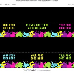 Neon Glow Food Labels - Neon Glow Theme Party - Food Buffet Tags ...