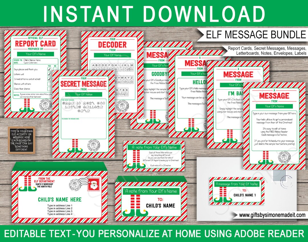 Elf Letter Kit Templates BIG BUNDLE Elf Mail Report Card Secret Message ...