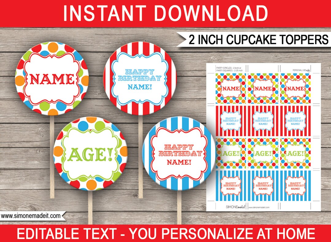 Printable Carnival Cupcake Toppers - Carnival Theme - 2 Inch - Carnival ...