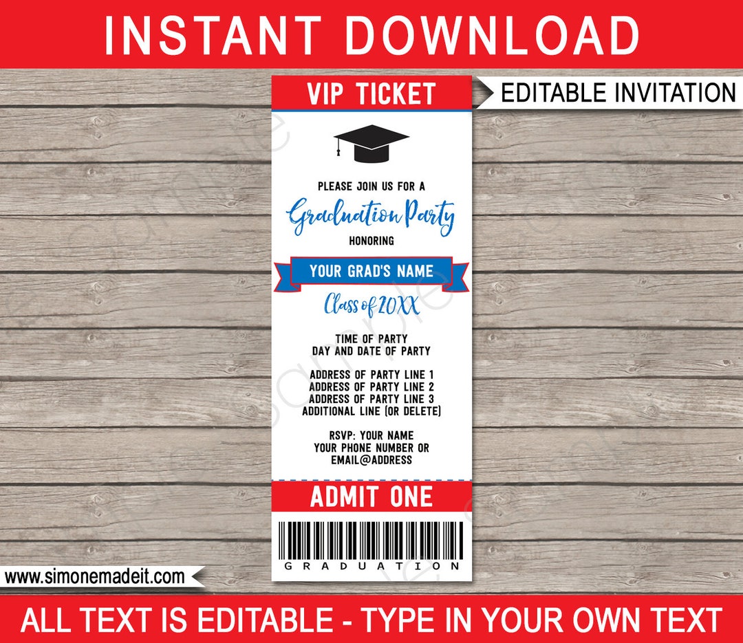 Graduation Ticket Invitation - Graduation Party - Grad Invite - Blue ...