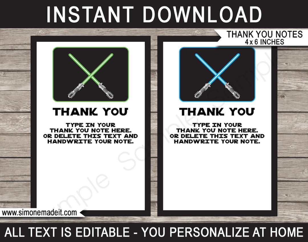 Star Wars Party Thank You Cards - Printable Thank You Notes - Star Wars ...