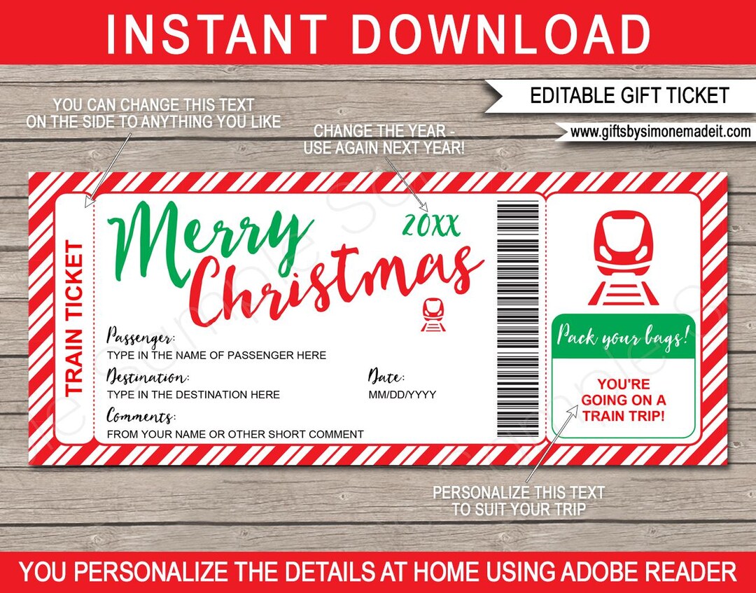 Christmas Train Ticket Printable Template Boarding Pass Gift - Surprise ...