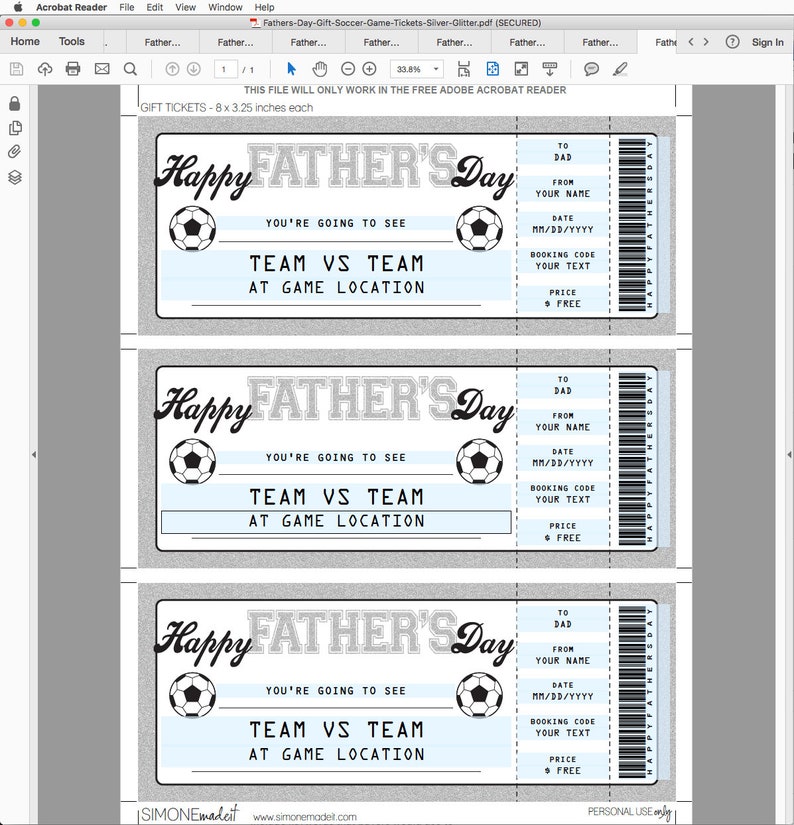 Father's Day Soccer Ticket Gift Voucher Printable - Etsy