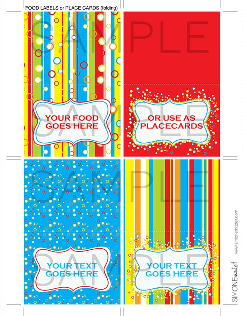 Editable Food Labels Colorful Food Buffet Tags Placecards - Etsy