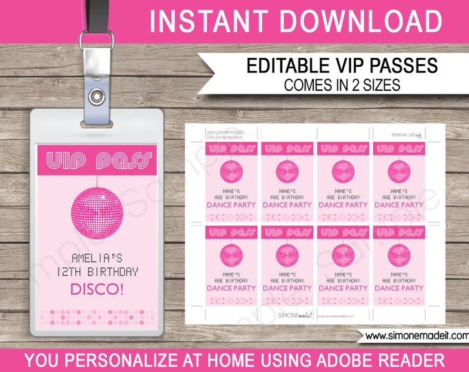 Disco Party VIP Pass, Dance Party Backstage Pass Badge, Girl Disco ...