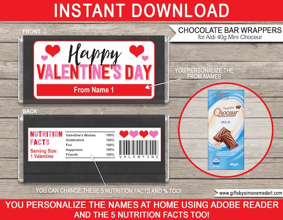Valentines Chocolate Wrapper Template - Printable Candy Bar Label ...