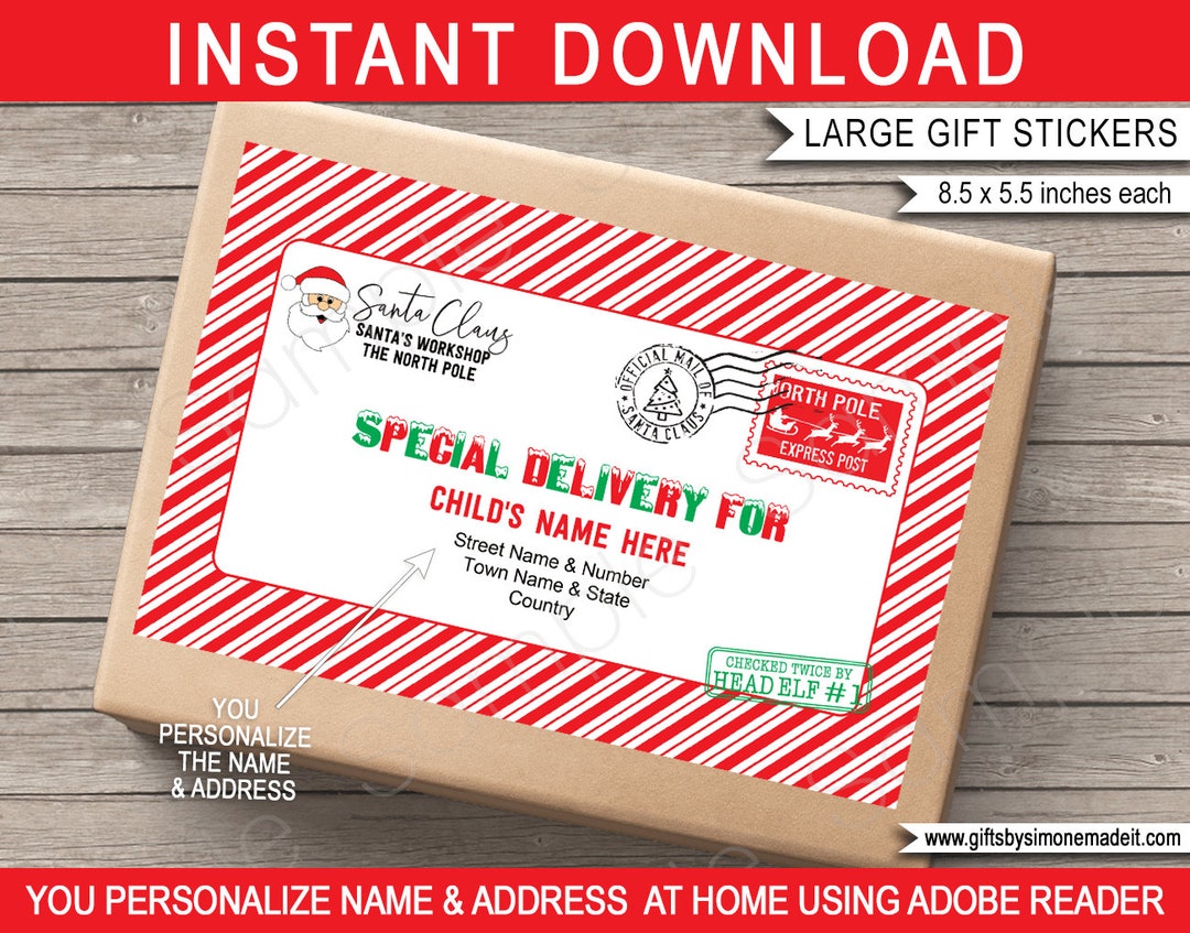 Personalized Santa Shipping Label Template: North Pole Stickers ...