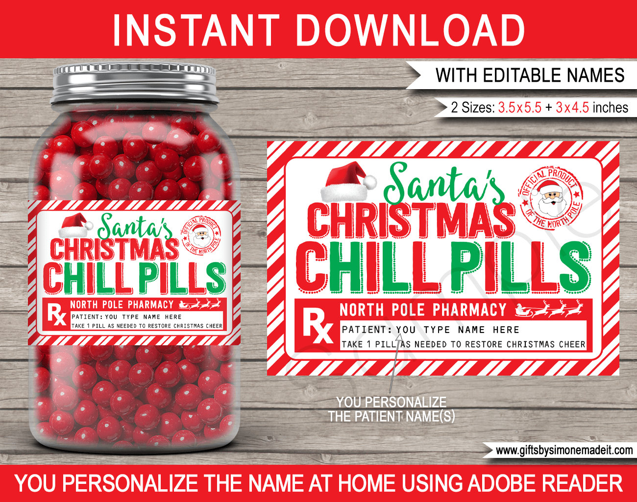 Christmas Chill Pill Label: North Pole Pharmacy, Editable Name (digital ...
