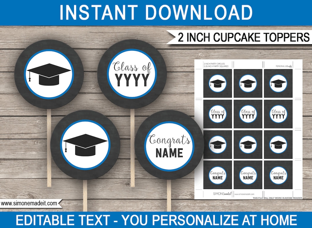 Printable Graduation Cupcake Toppers: Editable Chalkboard Design ...