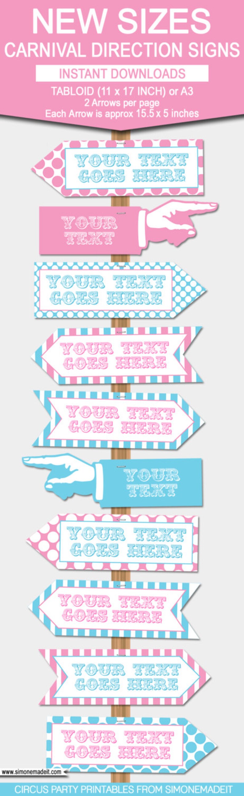 Circus Party Directional Signs: Editable Carnival Arrows (instant ...