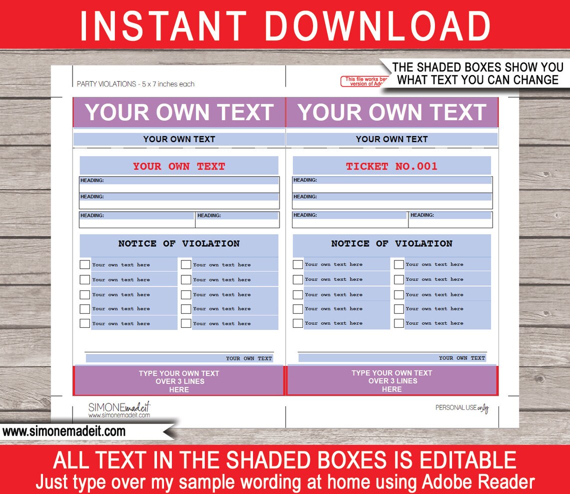 Police Party Violation Notice Template: Editable Costume Prop (digital ...