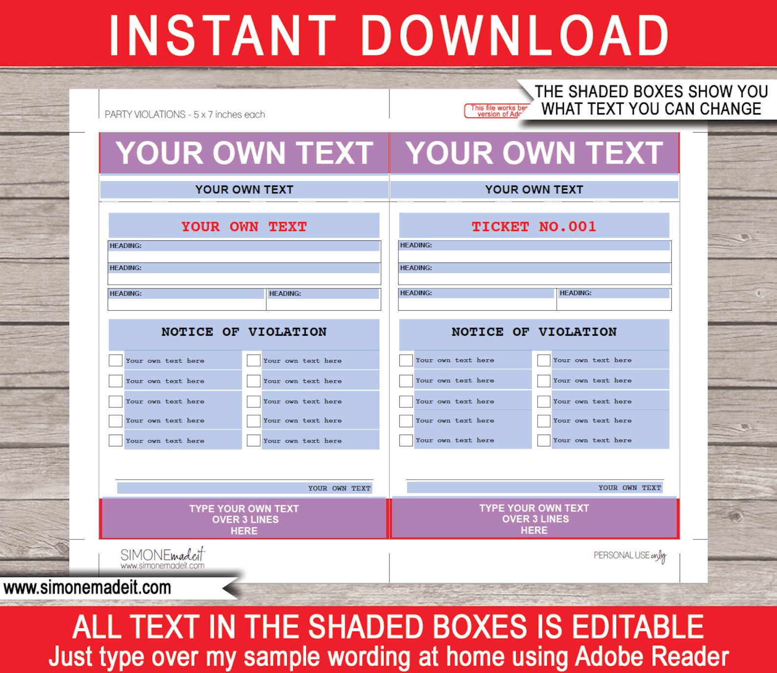 Police Party Violation Notice Template: Editable Costume Prop (digital ...