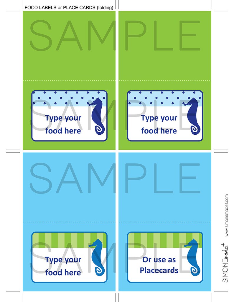 Under the Sea Food Labels Buffet Tags Tent Cards Party - Etsy