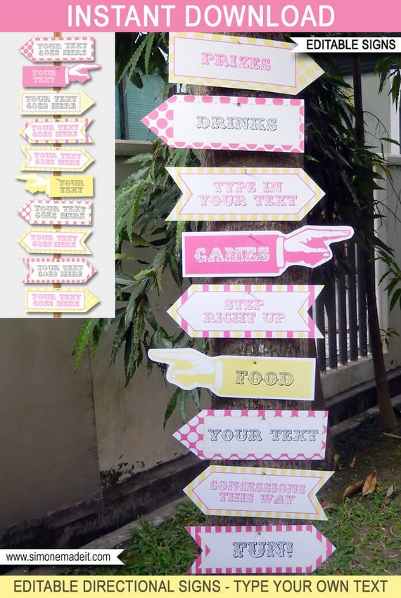Carnival Party Directional Signs - Direction Arrows - Pink Yellow ...
