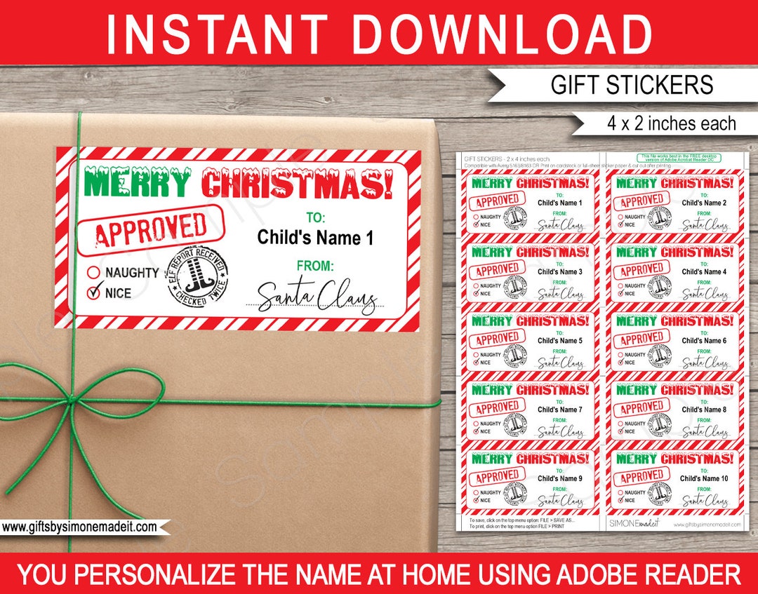 Personalized Santa Gift Tags: Christmas Stickers (INSTANT DOWNLOAD) - Etsy
