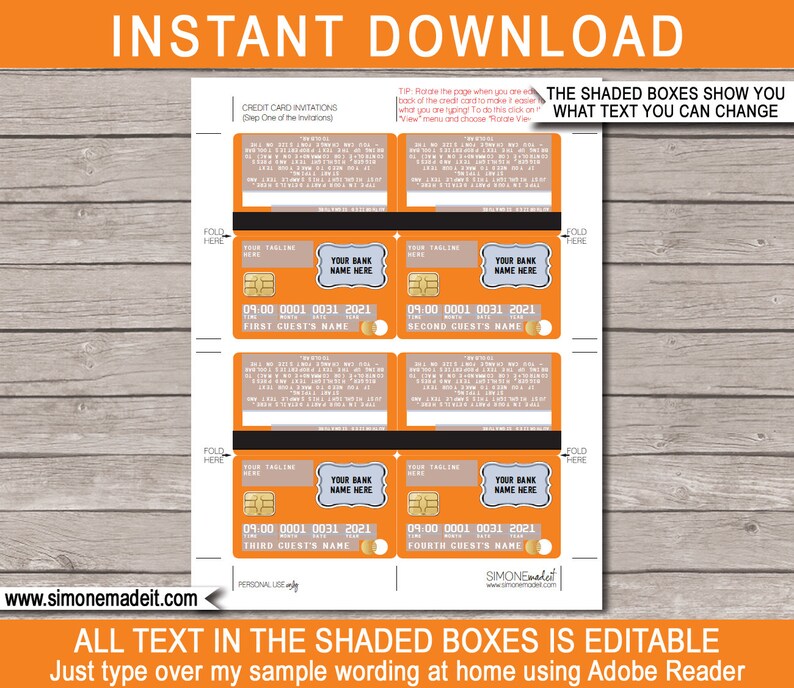 Credit Card Invitation Template Printable Birthday Party - Etsy