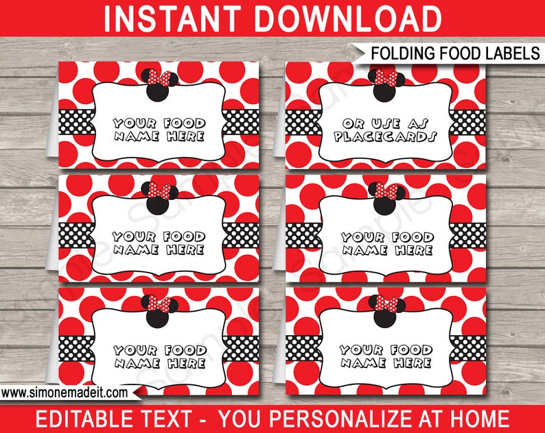 Red Minnie Mouse Printable Decorations & Invitation Template - Etsy