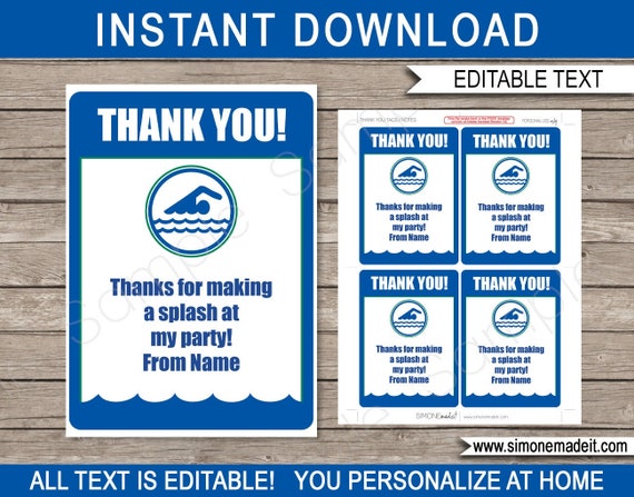 Pool Party Favor Tags Template - Printable Birthday Thank You Tags ...