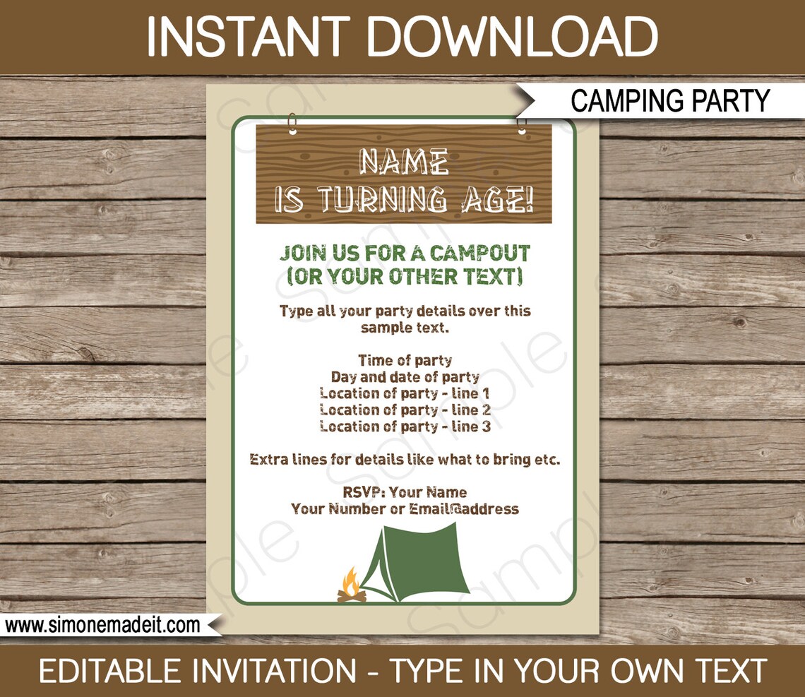 Camping Tent Invitation Template Printable Birthday Party - Etsy UK