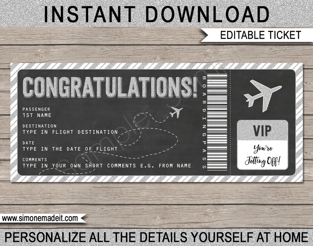 Congratulations Boarding Pass Gift Ticket Airplane Plane - Etsy