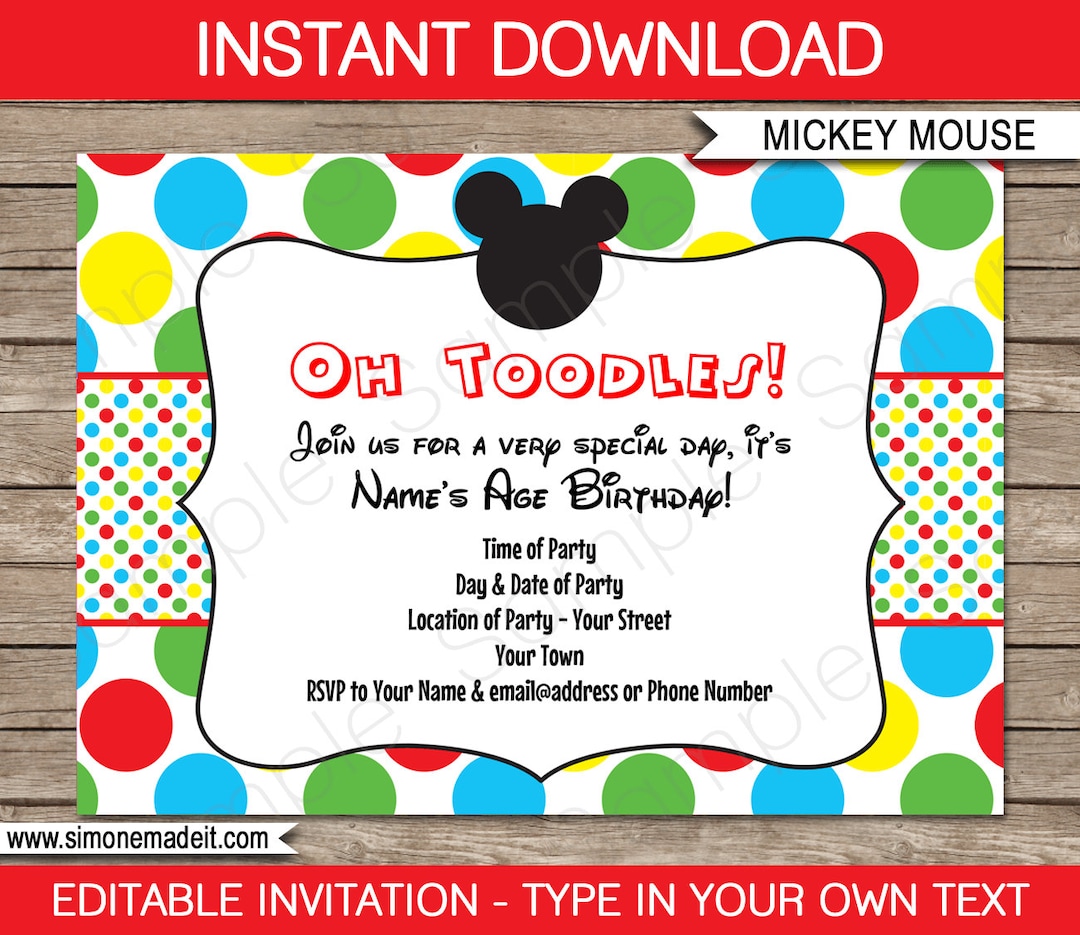 Mickey Mouse Invitation Template Printable Birthday Party Invite ...
