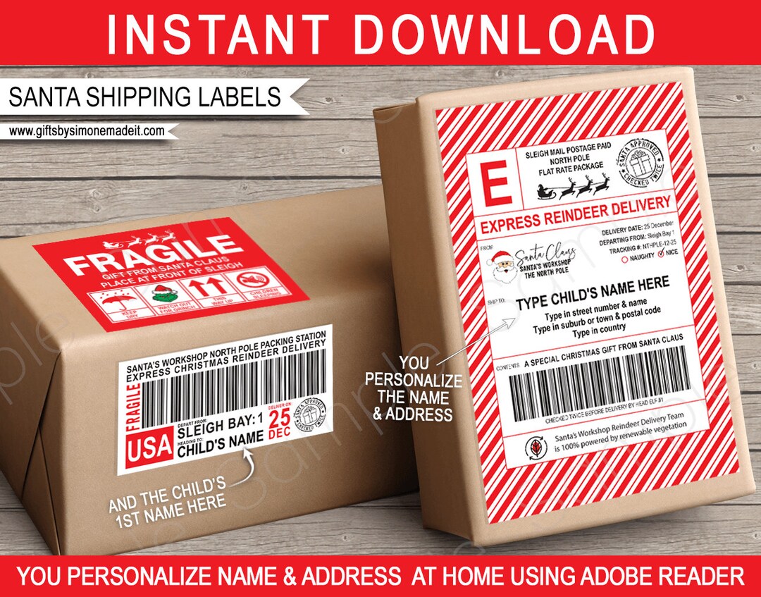 Santa Mail Labels Template Bundle - Shipping Labels - Printable ...