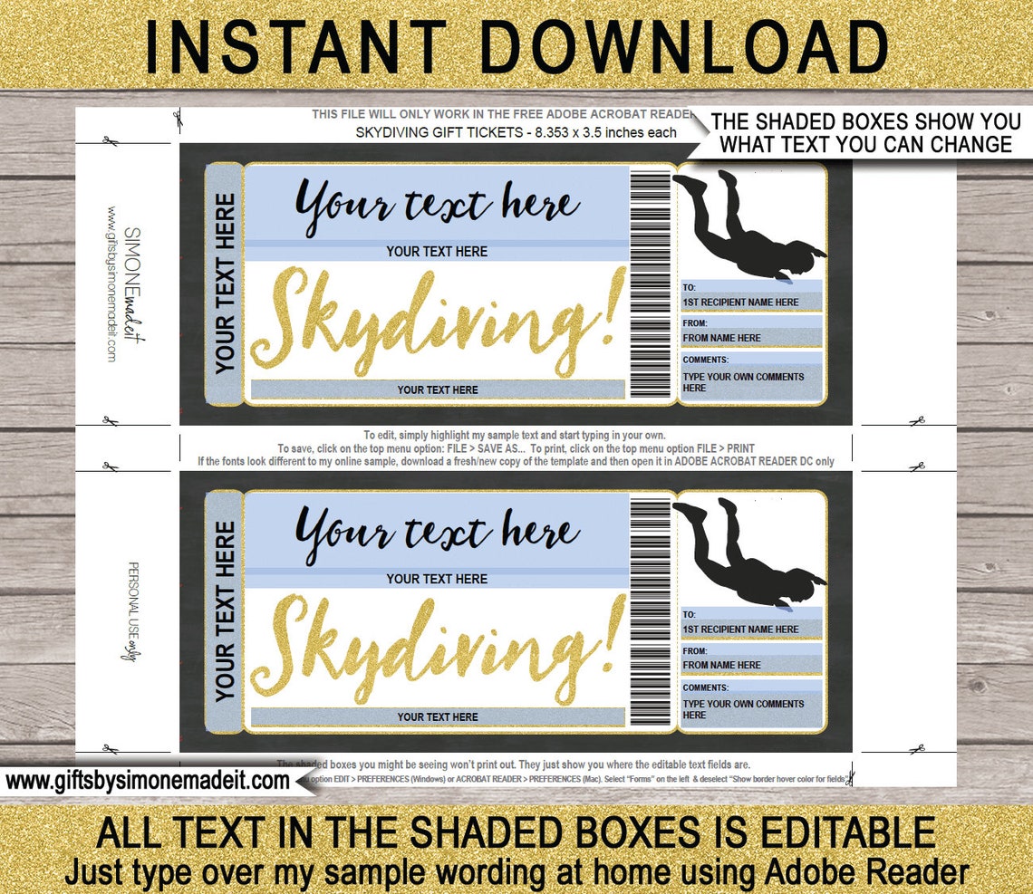 Indoor Skydiving Ticket Certificate Gift Voucher Template | Etsy UK