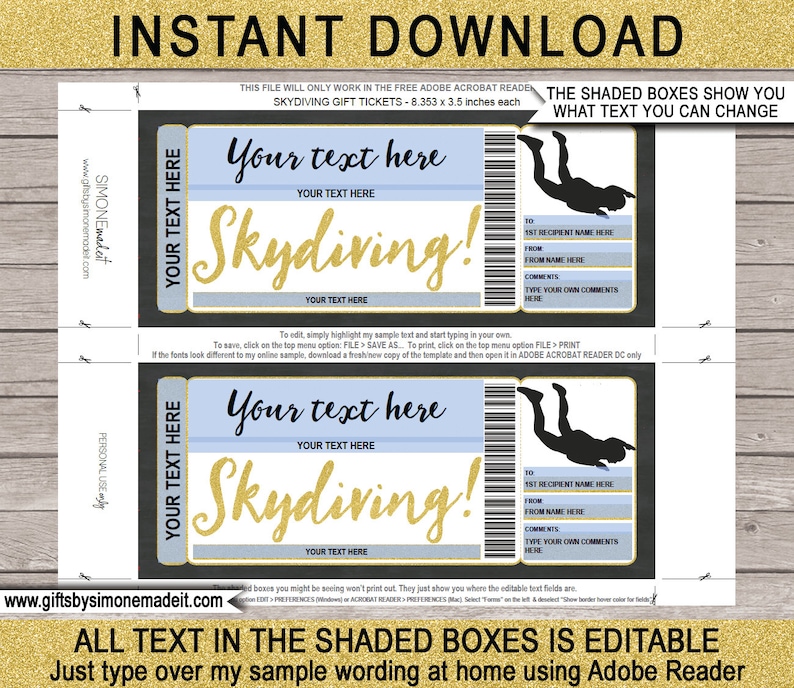 Indoor Skydiving Ticket Certificate Gift Voucher Template | Etsy UK