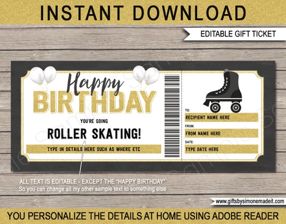 Roller Skating Gift Certificate Template - Printable Birthday Gift ...