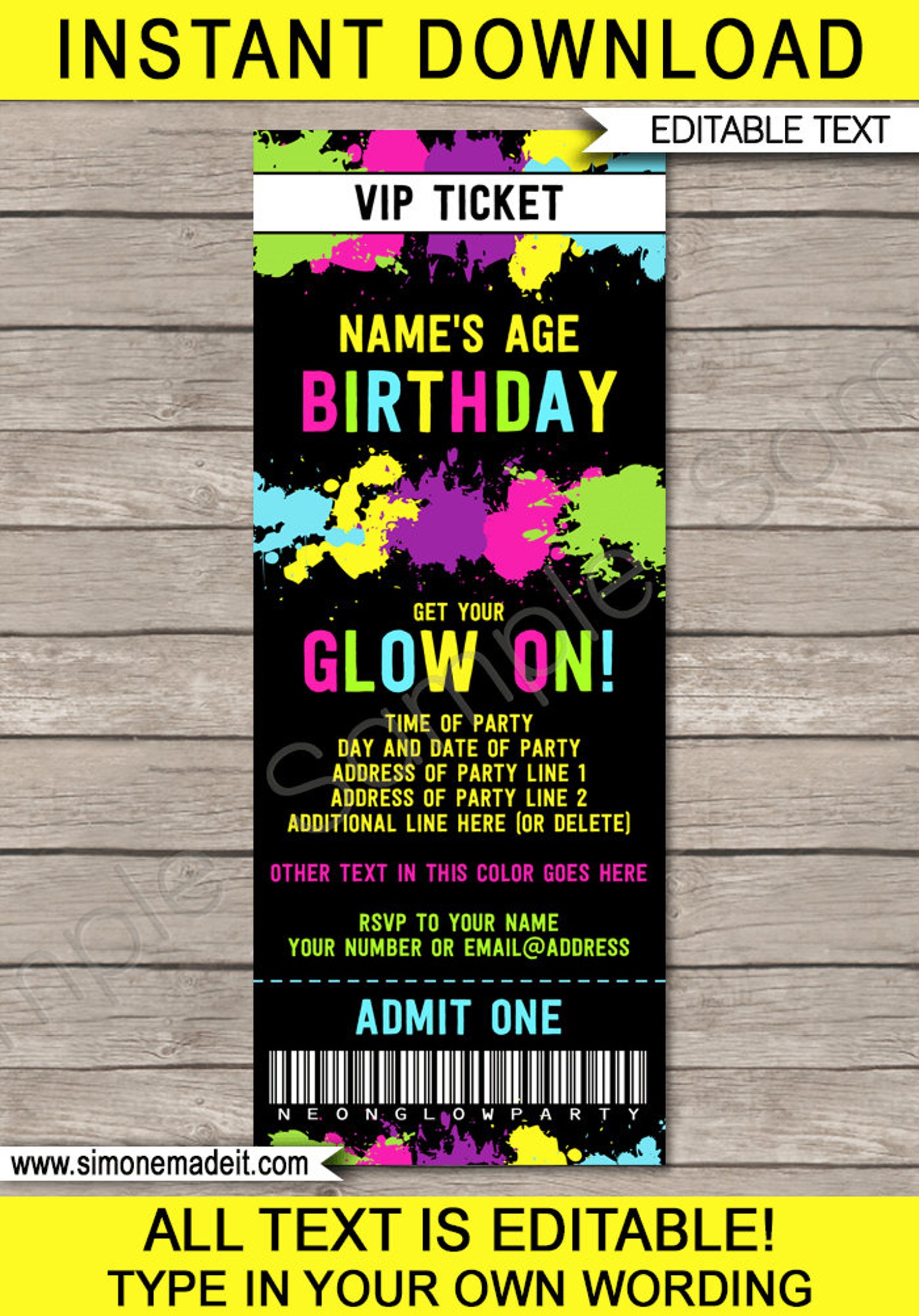 Glow Theme Party Decoration Template Bundle Invitation - Etsy