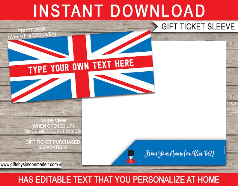 Printable Ticket Jacket Envelope Sleeve for London Trip Gift - Etsy