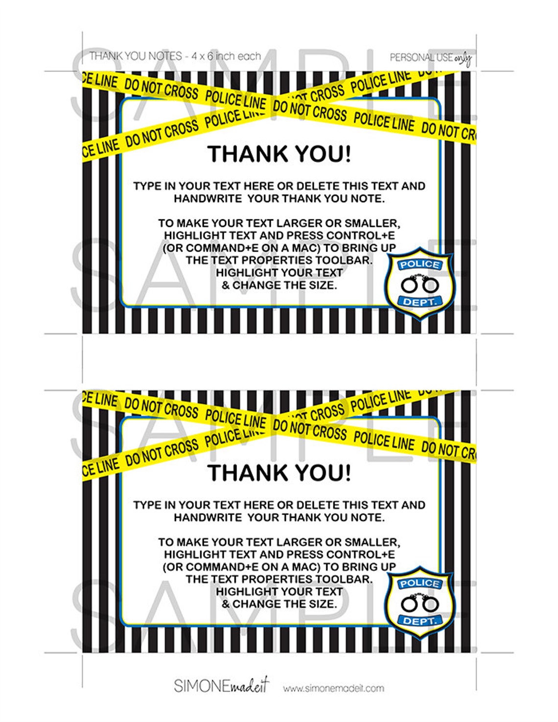 Police Thank You Cards Printable Birthday Party Favor Note - Etsy