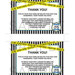Police Thank You Cards - Printable Birthday Party Favor Note Tags - 4x6 ...