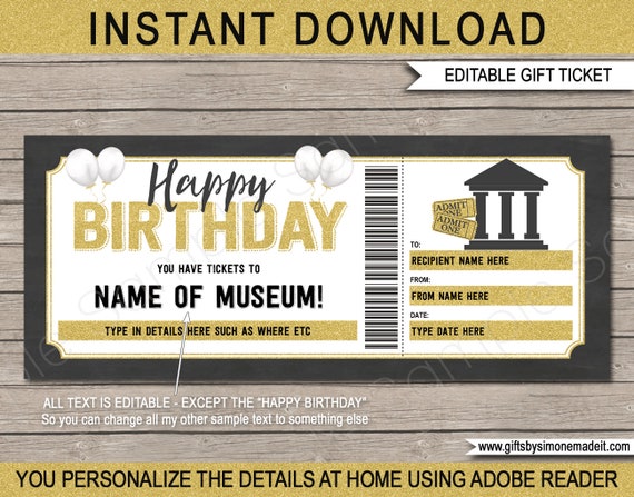 Museum Ticket Template - Printable Birthday Gift Certificate Voucher ...