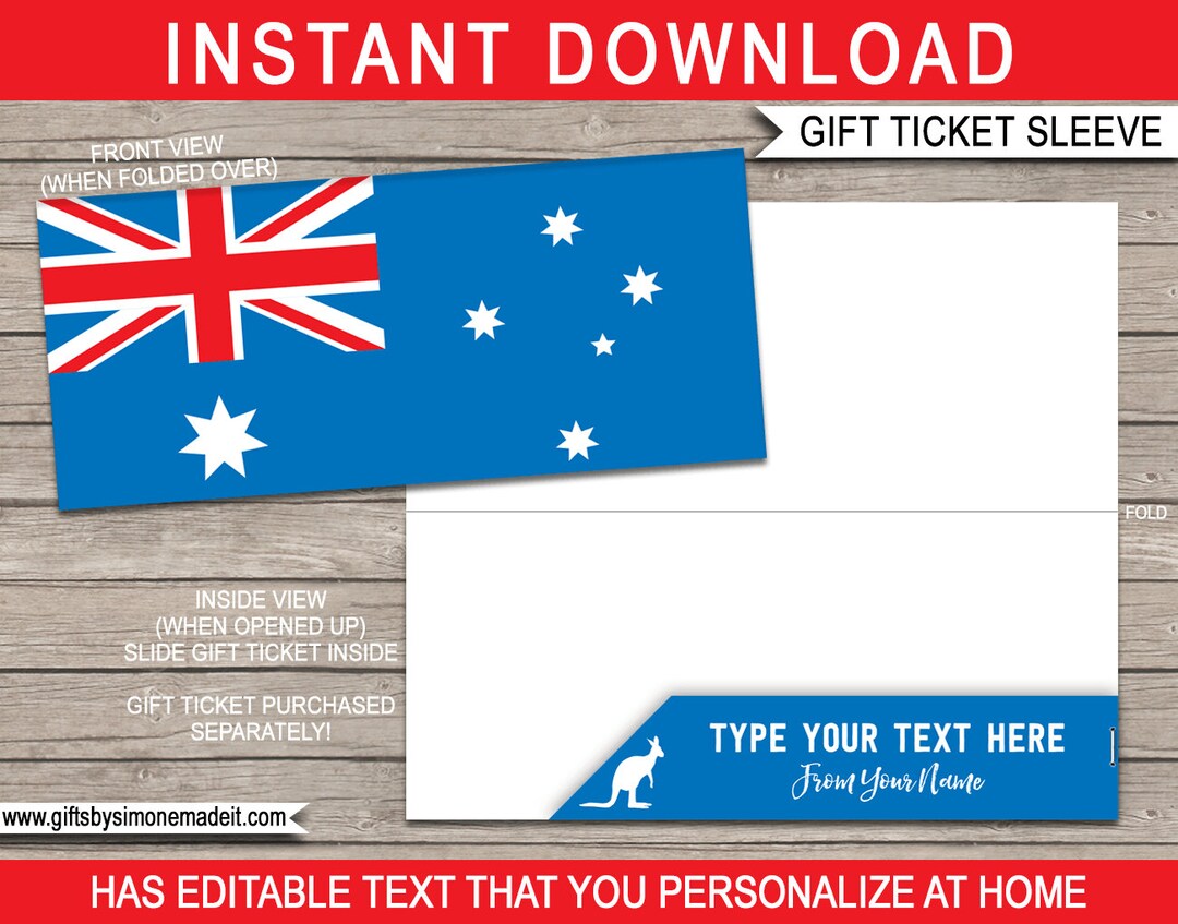 Printable Ticket Jacket, Envelope, Sleeve for Australia Trip Gift ...