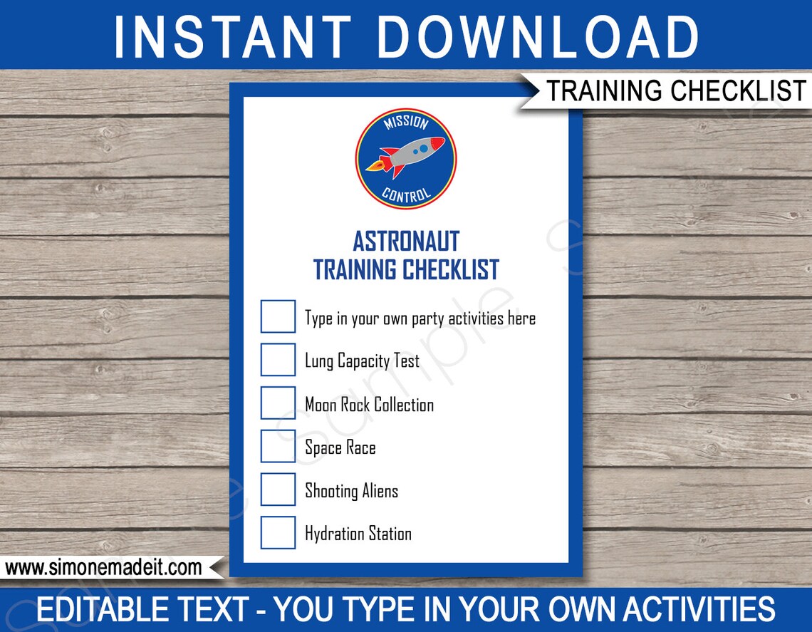 Astronaut Training Checklist Template Printable Space Theme - Etsy