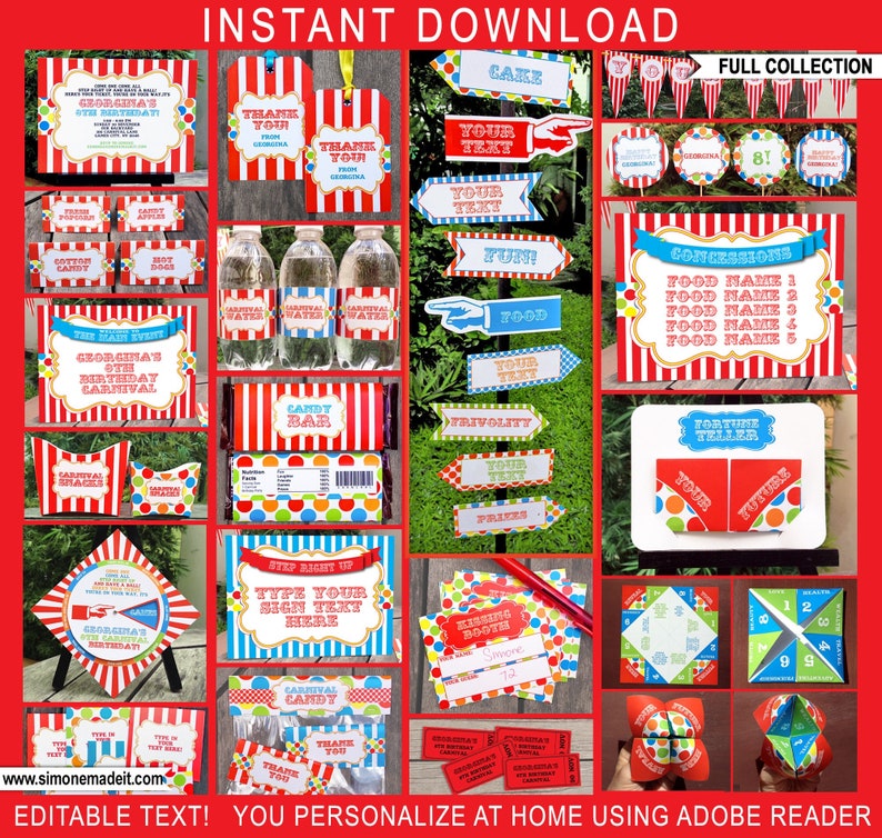 Carnival Party Decorations: Editable Circus Theme Printables (instant ...