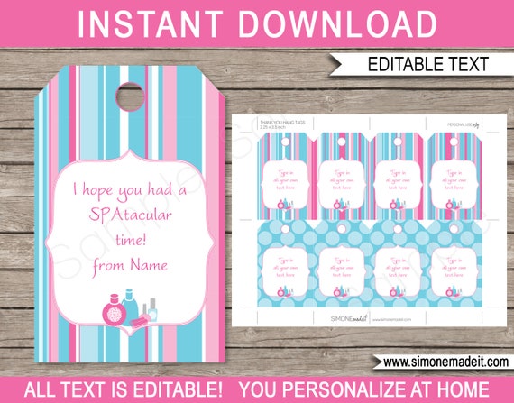 Spa Favor Tags Template - Printable Birthday Party Thank You Tags ...