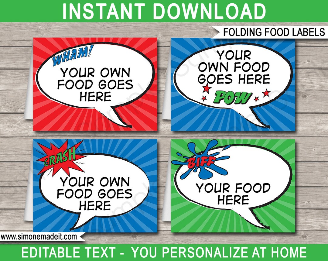 Superhero Food Labels: Editable Party Buffet Tags (instant Download) - Etsy