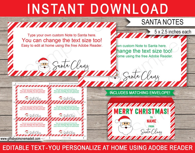 Santa Notes Template With Printable Envelope From Santa Claus - Santas ...