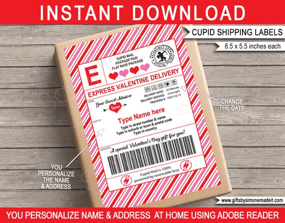 Valentine Shipping Labels Template - Secret Admirer Mail Gift Stickers ...