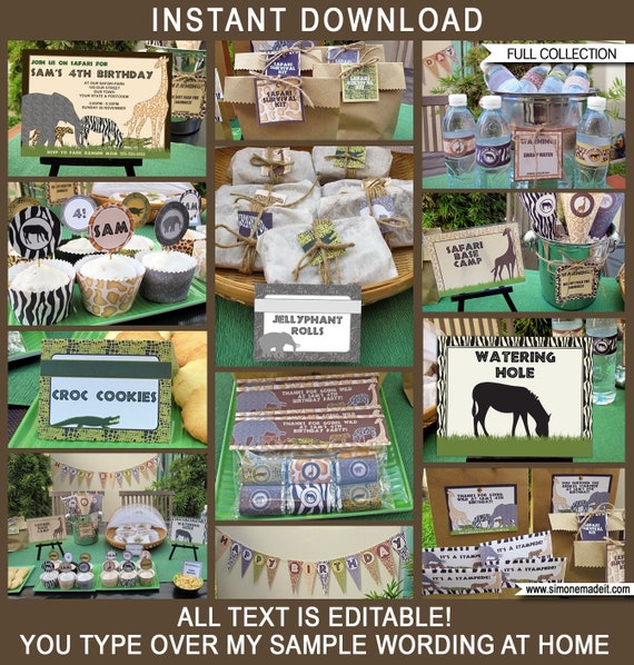 Safari Theme Party Template Bundle + Invitation - Printable Zoo Jungle ...