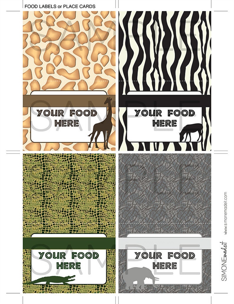 Safari Birthday Party Food Labels Printable Decoration - Etsy