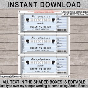 Printable Editable Boxing Gift Ticket Surprise Boxing Match Fight ...
